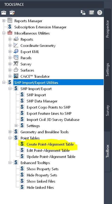 point table that includes alignment station and offset autodesk community
