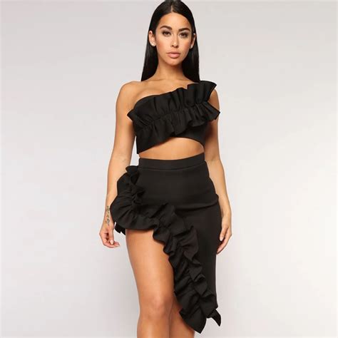 Sexy Ruffle Two Piece Set 2018 New Arrival Beach 2 Piece Set Women Crop