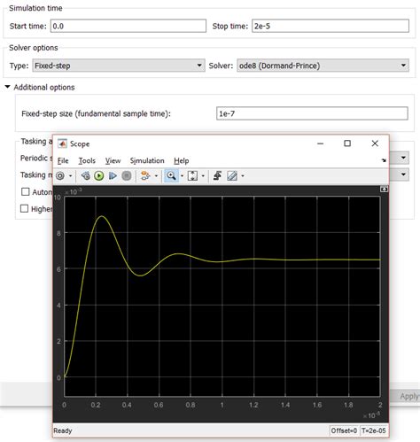 control why simulink step response differs from matlab s step