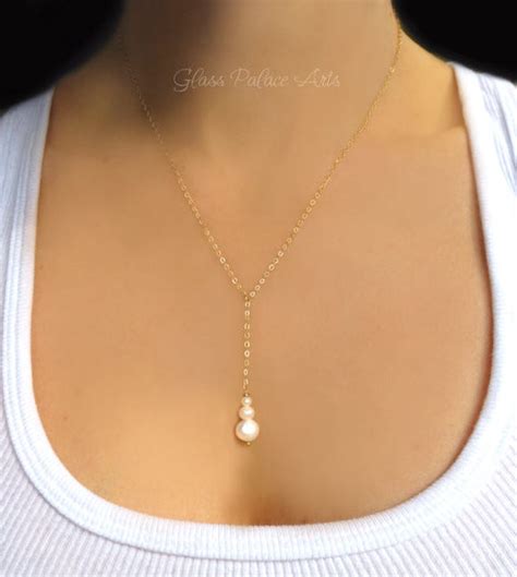 Freshwater Pearl Drop Necklace For Women Pearl Pendant Lariat Glass