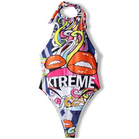 Bikini 2019 New Sexy Colorful Lip Printed High Cut Trikini Push Up