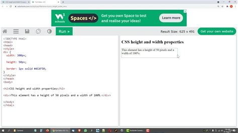 css width and height youtube