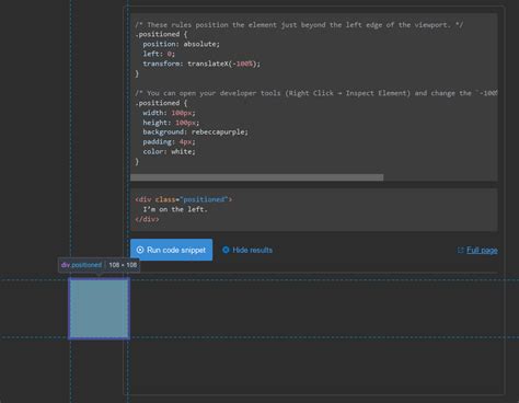 html how to position element just beyond the left edge of the