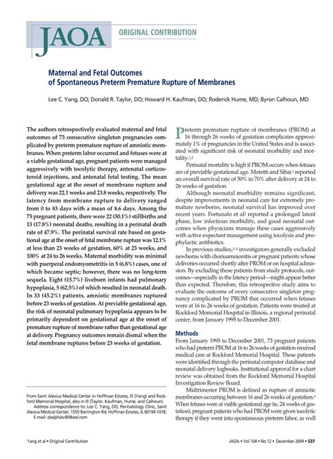 Maternal And Fetal Outcomes Of Spontaneous Preterm Premature Rupture Of