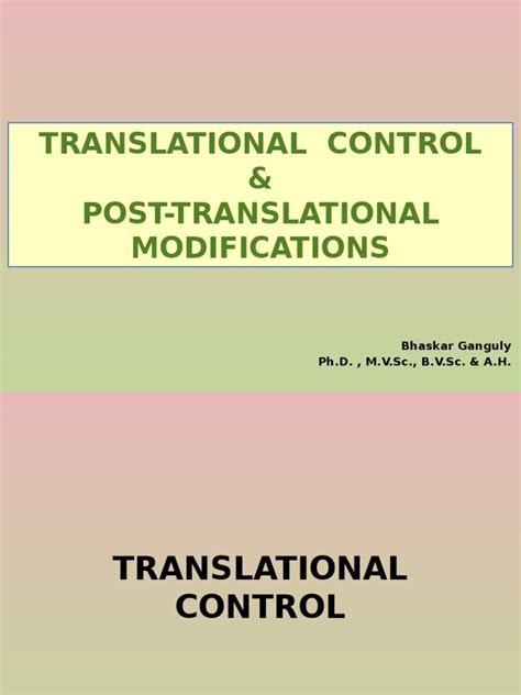 Translational Control And Post Translational Modifications Pdf
