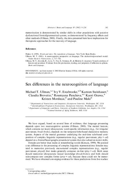 Pdf Sex Differences In The Neurocognition Of Language Robbin