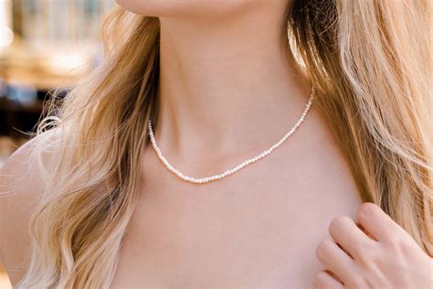 Tiny Freshwater Pearl Necklace Minimalist Jewelry Dainty Etsy