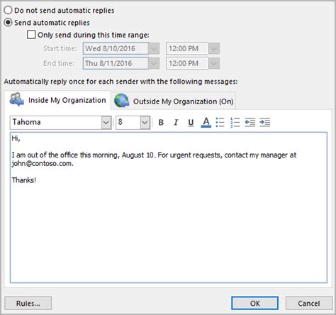 send automatic out of office replies from outlook outlook