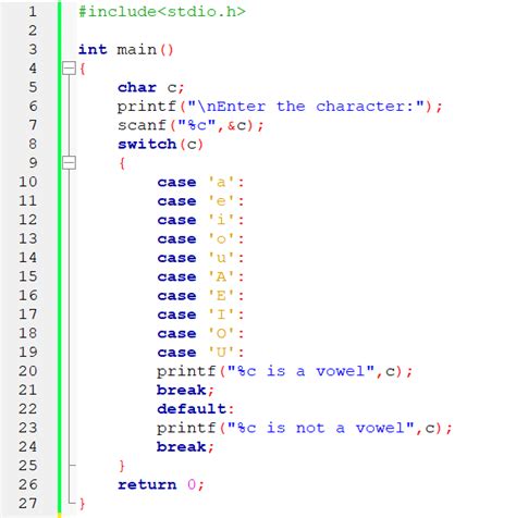 write a c program to find the given character is vowels or not using