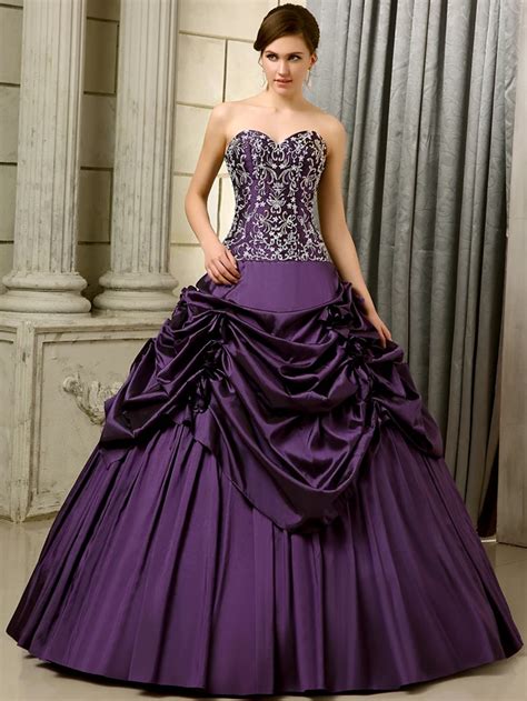 Purple Ball Gown Sweetheart Taffeta Beaded Embroidery Floor Length