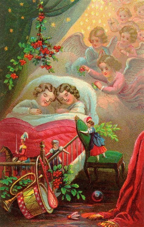 angels hover over the bed of two drawing by mary evans picture library
