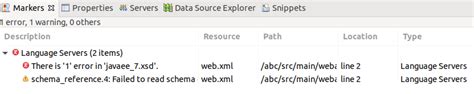web xml eclipse language servers there is 1 error in javaee 7 xsd