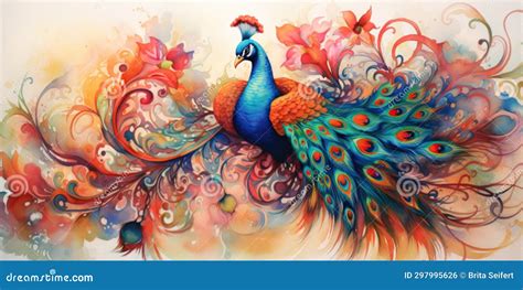 A Stunning Colourful Peacock Made Of Intricate Details Stock