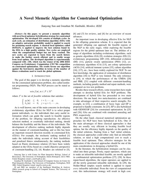 pdf a novel memetic algorithm for constrained optimization