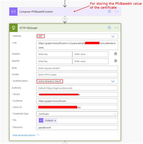 call microsoft graph api using a certificate in a power automate