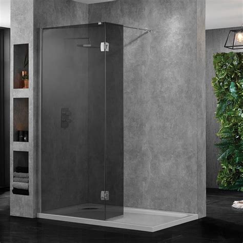 Aquadart Wetroom 10 700mm Smoked Glass Panel And Hinged Return With