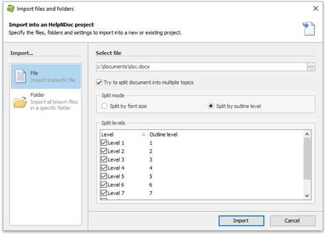 split imported documents