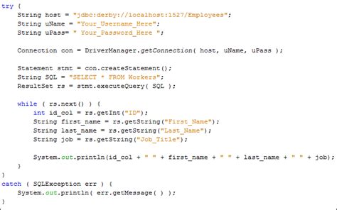 java for complete beginners connecting to a database table