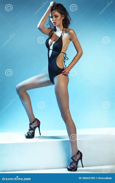 Alluring Brunette Lady Wearing Swimsuit Stock Image Image Of Clothing