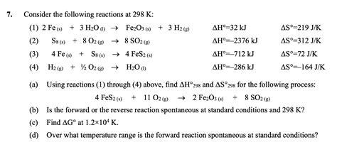 Solved 7 Consider The Following Reactions At 298 K 3