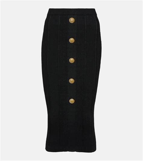 High Rise Ribbed Knit Midi Skirt In Black Balmain Mytheresa