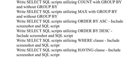 solved write select sql scripts utilizing count with group
