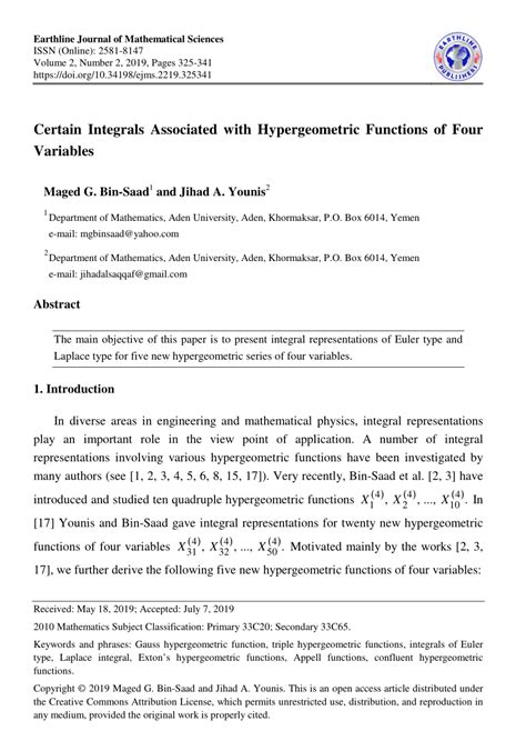 Pdf Certain Integrals Associated With Hypergeometric Functions Of