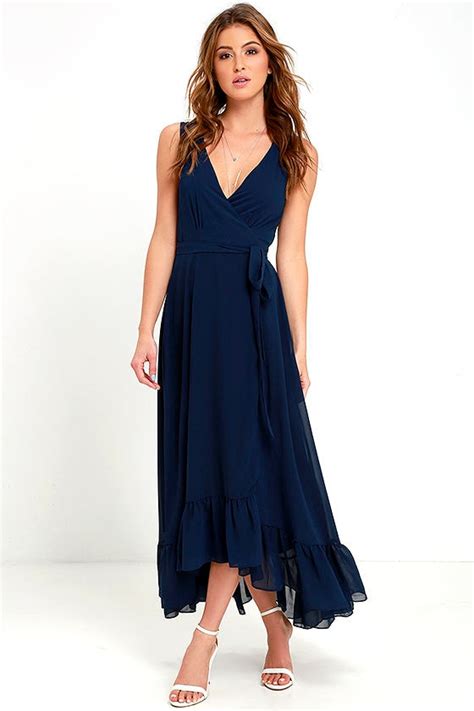 Lovely Navy Blue Dress Midi Dress High Low Dress Wrap Dress 66