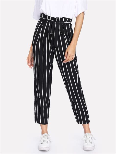 Shein Self Belt Striped Pants Striped Pants Women Stripe Pants