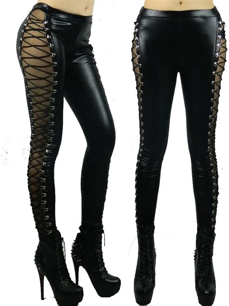 M L Size New Arrival Faux Leather Legging Mesh Pathwork Legging Pvc