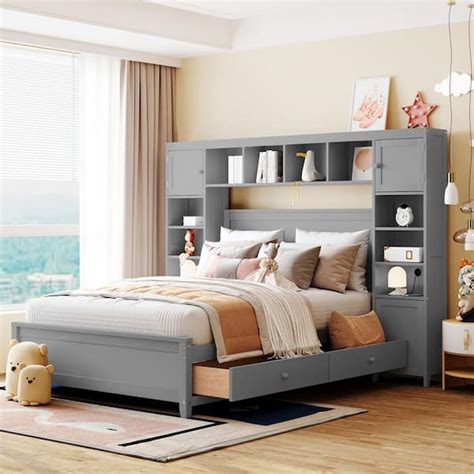 Harper And Bright Designs Gray Wood Frame Full Size Platform Bed With All
