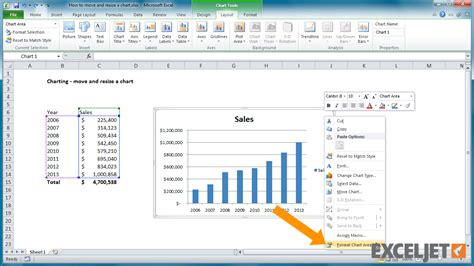 excel tutorial how to move and resize a chart in excel