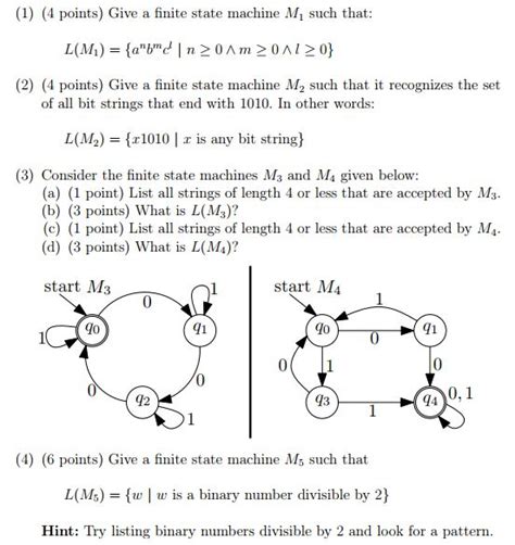 solved 1 4 points give a finite state machine m1 such