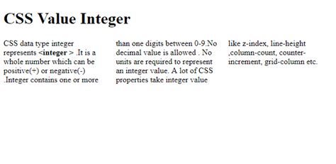 css value integer geeksforgeeks