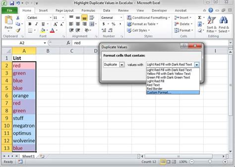 highlight duplicate values in excel