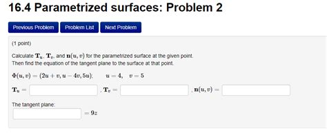 Solved 16 4 Parametrized Surfaces Problem 1 Previous