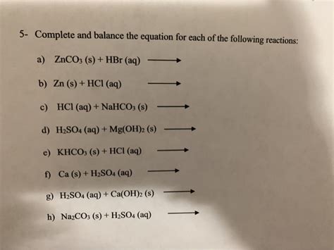 Write A Balanced Equation For Each Of The Following Reactions Hcl Ca Oh