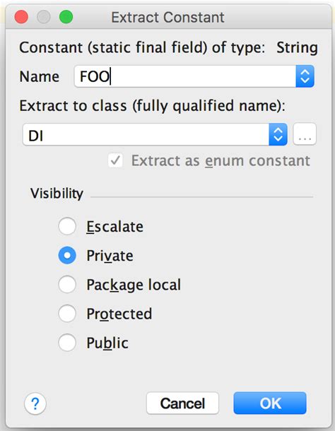 java how can i default constants in intellij to private