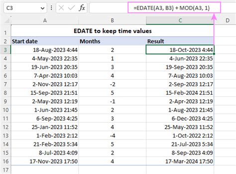 excel edate function to add or subtract months from date