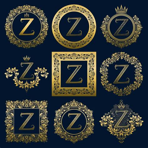 Conjunto De Monogramas Vintage De Letra Z Logotipos Heráldicos Dorados
