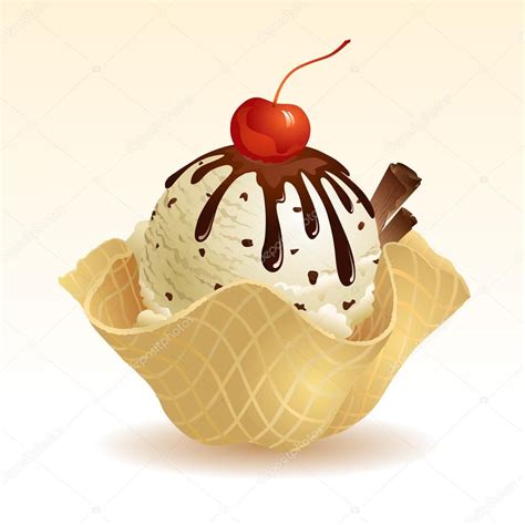 Helado De Chips De Chocolate Con Vainilla Y Cesta De Gofres — Archivo