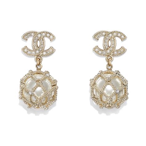 Earrings Gold Pearly White And Crystal Metal Glass Pearls Glass