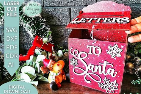 Letters To Santa Mailbox Svg File Christmas Box With Lid Svg Digital