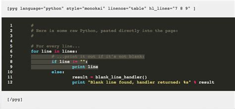 pygments syntax highlighting in wordpress