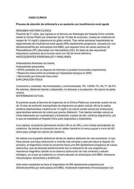 Proceso De Atención De Enfermería A Un Paciente Con Insuficiencia Renal