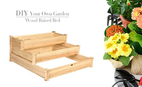3 Tier Elevated Wooden Vegetable Garden Bed Costway