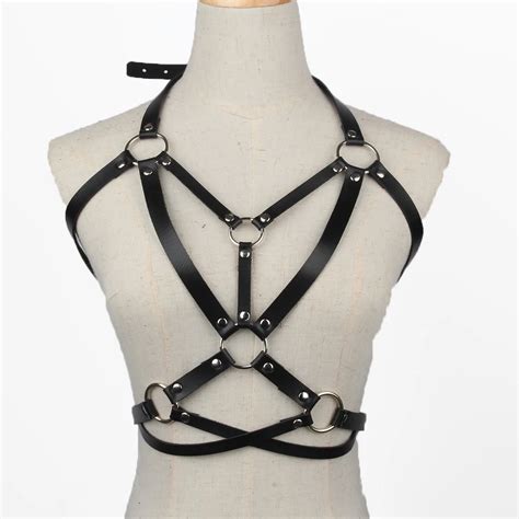 Black Genuine Leather Harness Sexual Costume Bdsm Harness Women