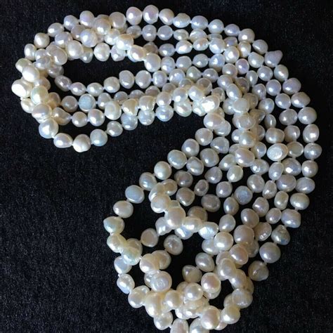 Nice Long 180cm Baroque White 7 8mm Freshwater Pearl Necklace Aa 06