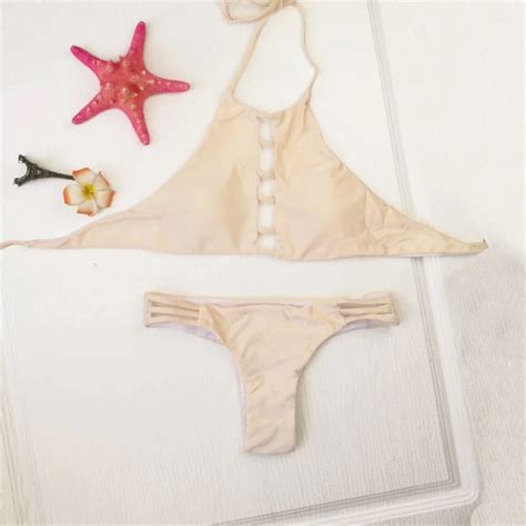 Hongfenyueding Swimsuit Solid Sexy Brazilian Thong Bikini Set Bandeau