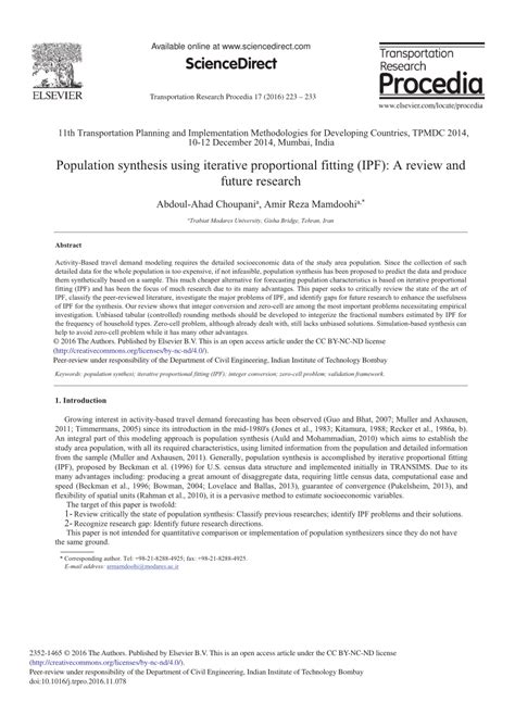 Pdf Population Synthesis Using Iterative Proportional Fitting Ipf